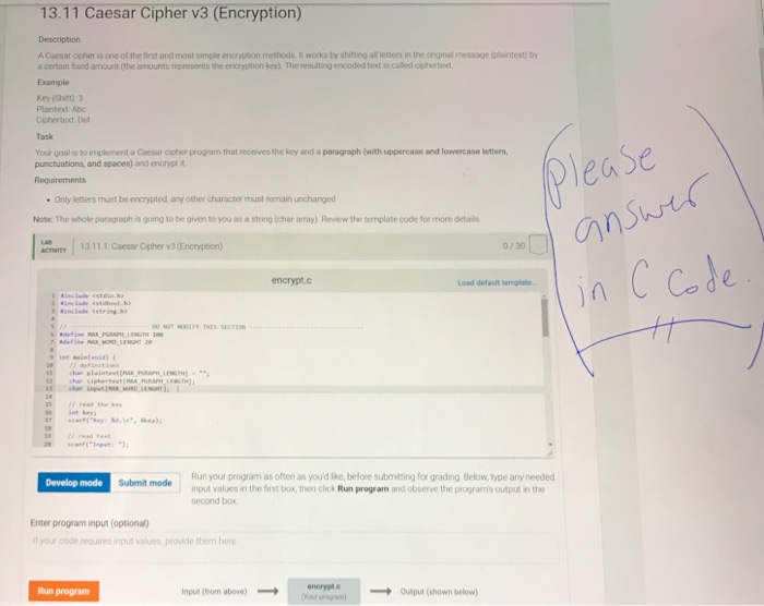 Solved 13.11 Caesar Cipher v3 (Encryption) A Caesar cipher | Chegg.com