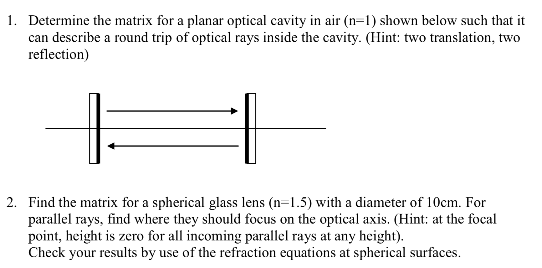 Solved 1. Determine the matrix for a planar optical cavity | Chegg.com
