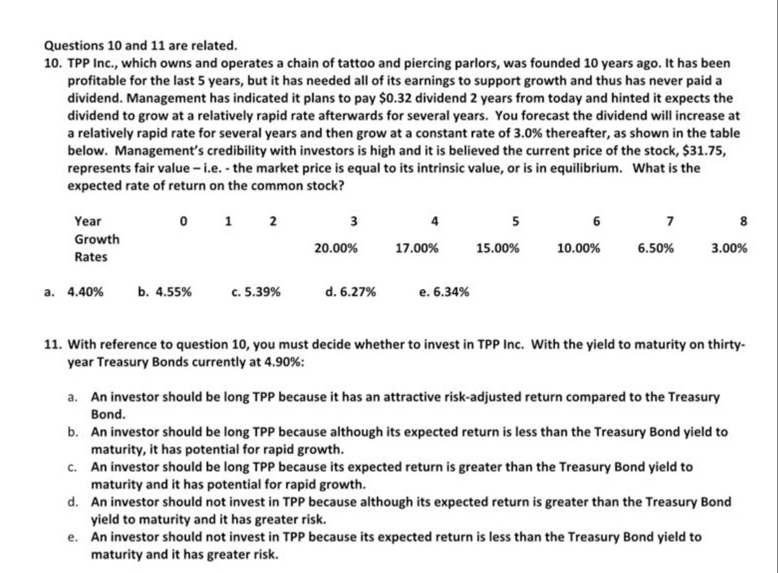 Solved Questions 10 ﻿and 11 ﻿are related.TPP Inc., which | Chegg.com