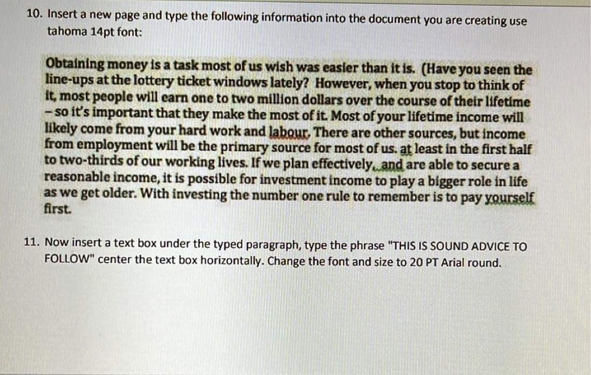 10. Insert a new page and type the following | Chegg.com