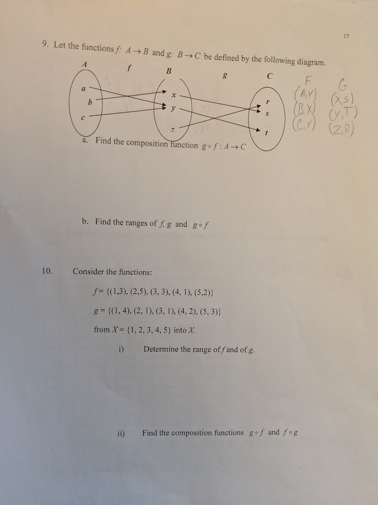 Solved 17 9. Let the functions f: A- B and g: B- C be | Chegg.com