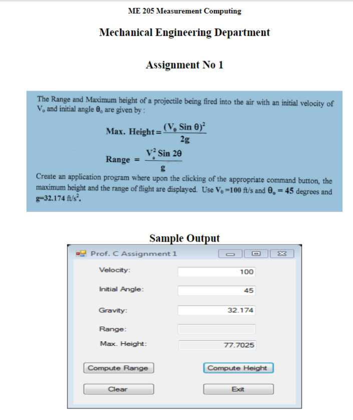 Solved ME 205 Measurement Computing Mechanical Engineering | Chegg.com