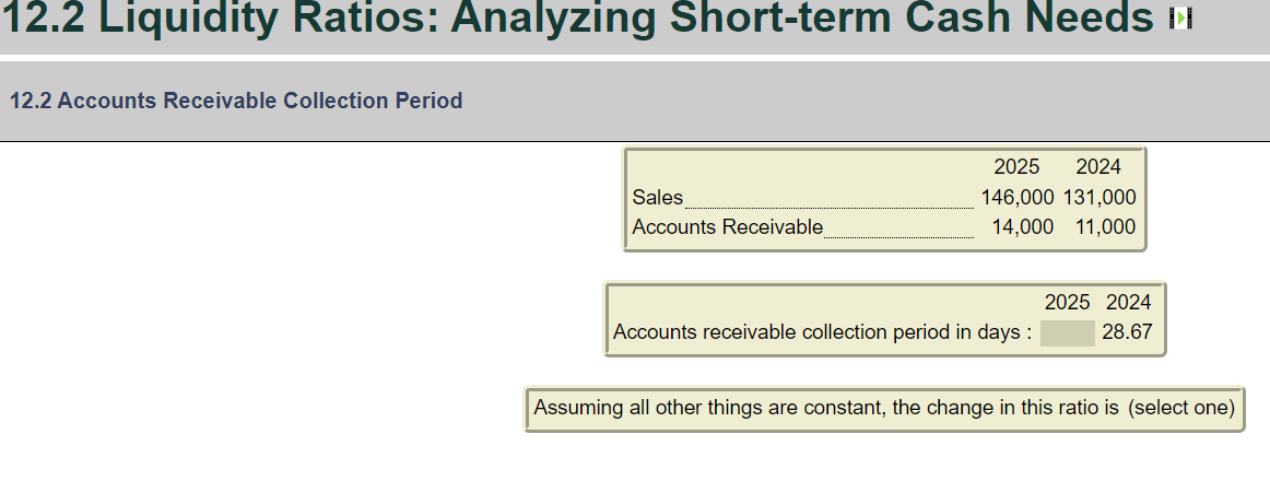 Solved 12.2 ﻿Liquidity Ratios: Analyzing Short-term Cash | Chegg.com