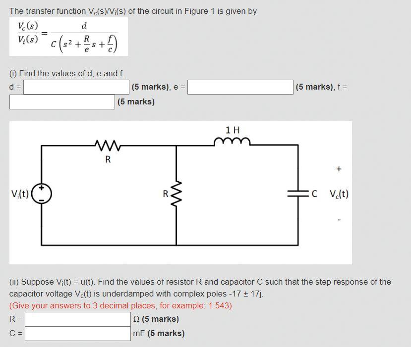 Solved The transfer function Vc(s)/Vi(s) of the circuit in | Chegg.com