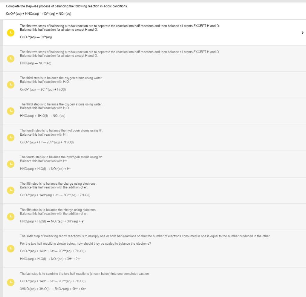 Solved Complete the stepwise process of balancing the | Chegg.com