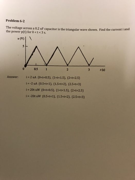 Solved Problem 6-2 he voltage across a 0.2 uF capacitor is | Chegg.com