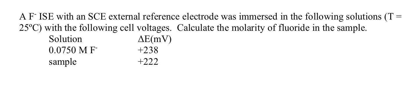 Solved A F- ISE with an SCE external reference electrode was | Chegg.com