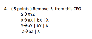 Solved 4. (5 points )Remove from this CFG SXYZ X+axbx YaYbY | Chegg.com