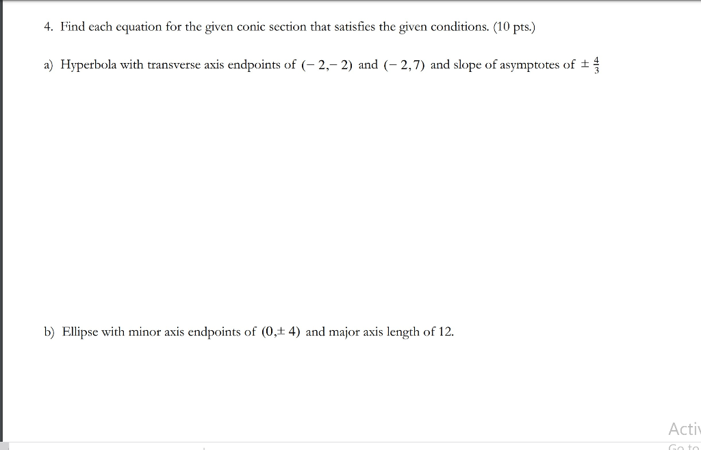 Solved 4. Find each equation for the given conic section | Chegg.com