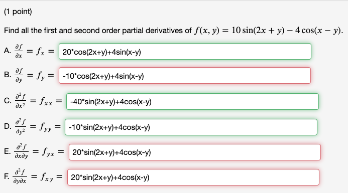 Solved (1 point) Find all the first and second order partial | Chegg.com