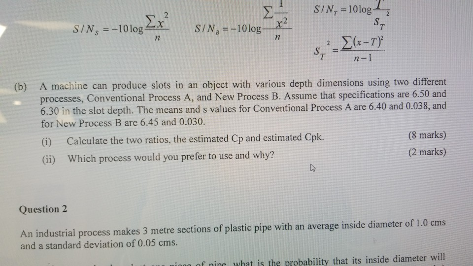 Solved SINT-10log S. S/N, 10log /n S/N,--10log-x- Tn-1 (b) A | Chegg.com