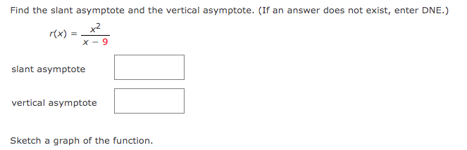 Solved Find the slant asymptote and the vertical asymptote. | Chegg.com