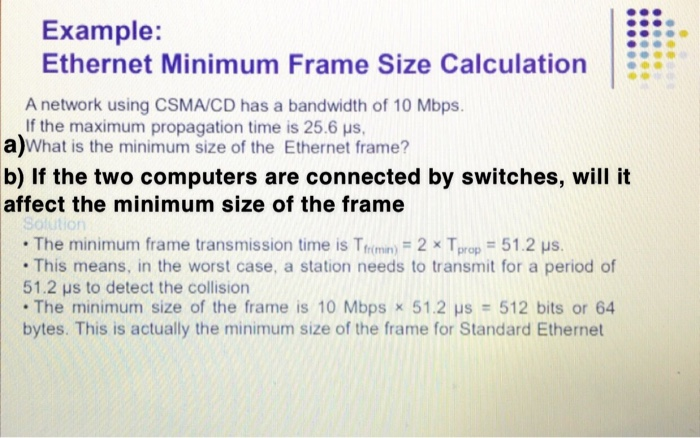 Example: Ethernet Minimum Frame Size Calculation A | Chegg.com