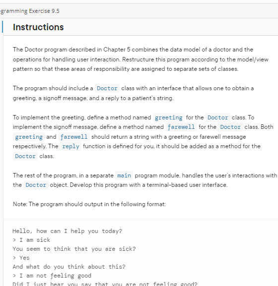 Solved The Doctor program described in Chapter 5 combines | Chegg.com