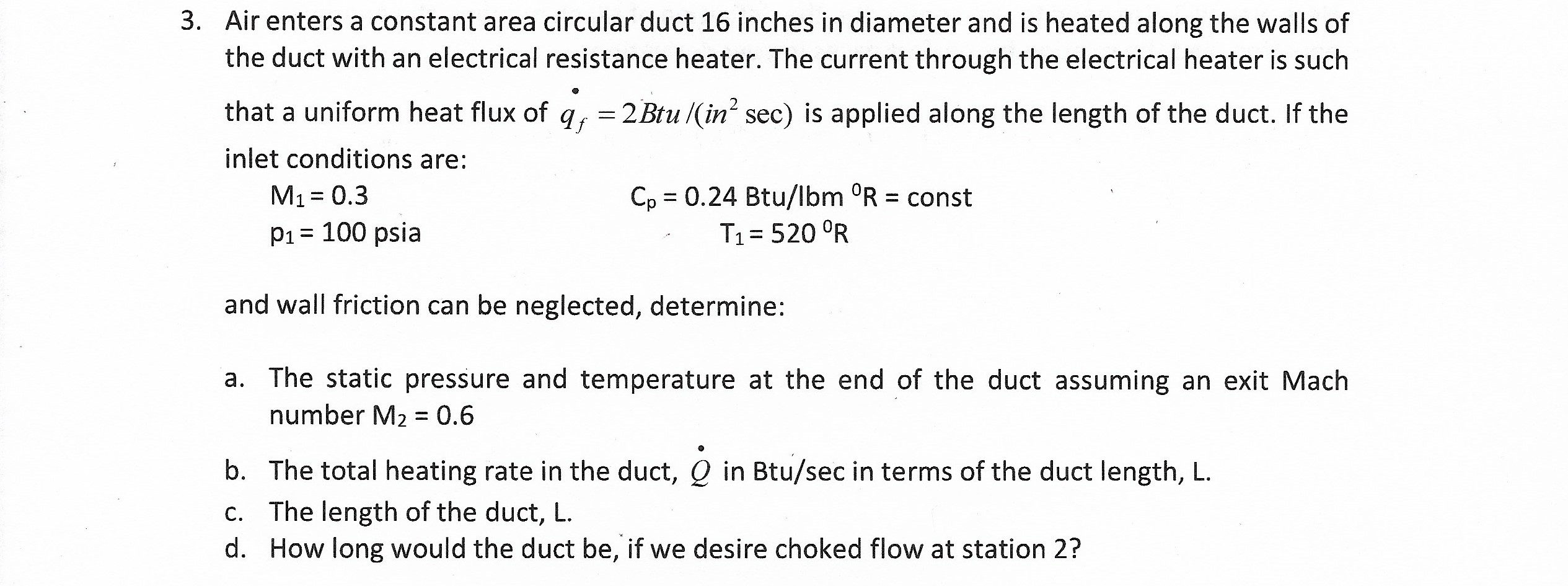 Solved 3. Air enters a constant area circular duct 16 inches | Chegg.com