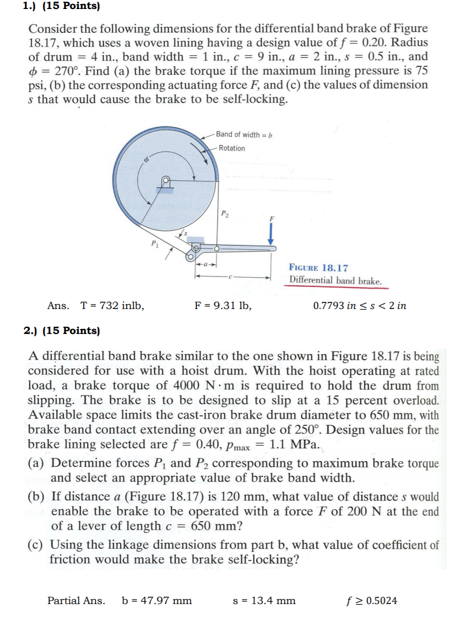 1.) (15 Points) Consider the following dimensions for | Chegg.com