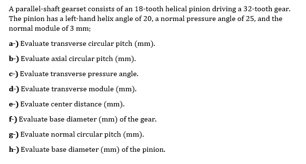 Solved A parallel-shaft gearset consists of an 18-tooth | Chegg.com