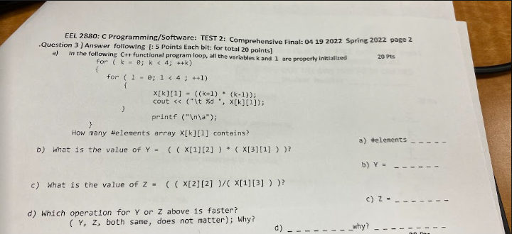 Solved EEL 2880: C Programming/Software: TEST 2: | Chegg.com