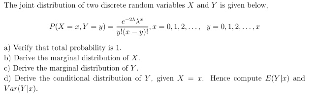 Solved The joint distribution of two discrete random | Chegg.com