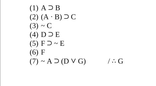 Solved (1) AB (2) ( AB) C (3) ~C (4) DDE (5) F) ~E (6) F (7) | Chegg.com