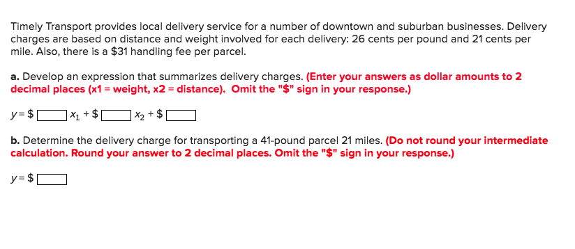 Solved Timely Transport provides local delivery service for | Chegg.com