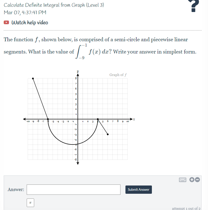 Solved Calculate Definite Integral from Graph (Level 3) Mar | Chegg.com