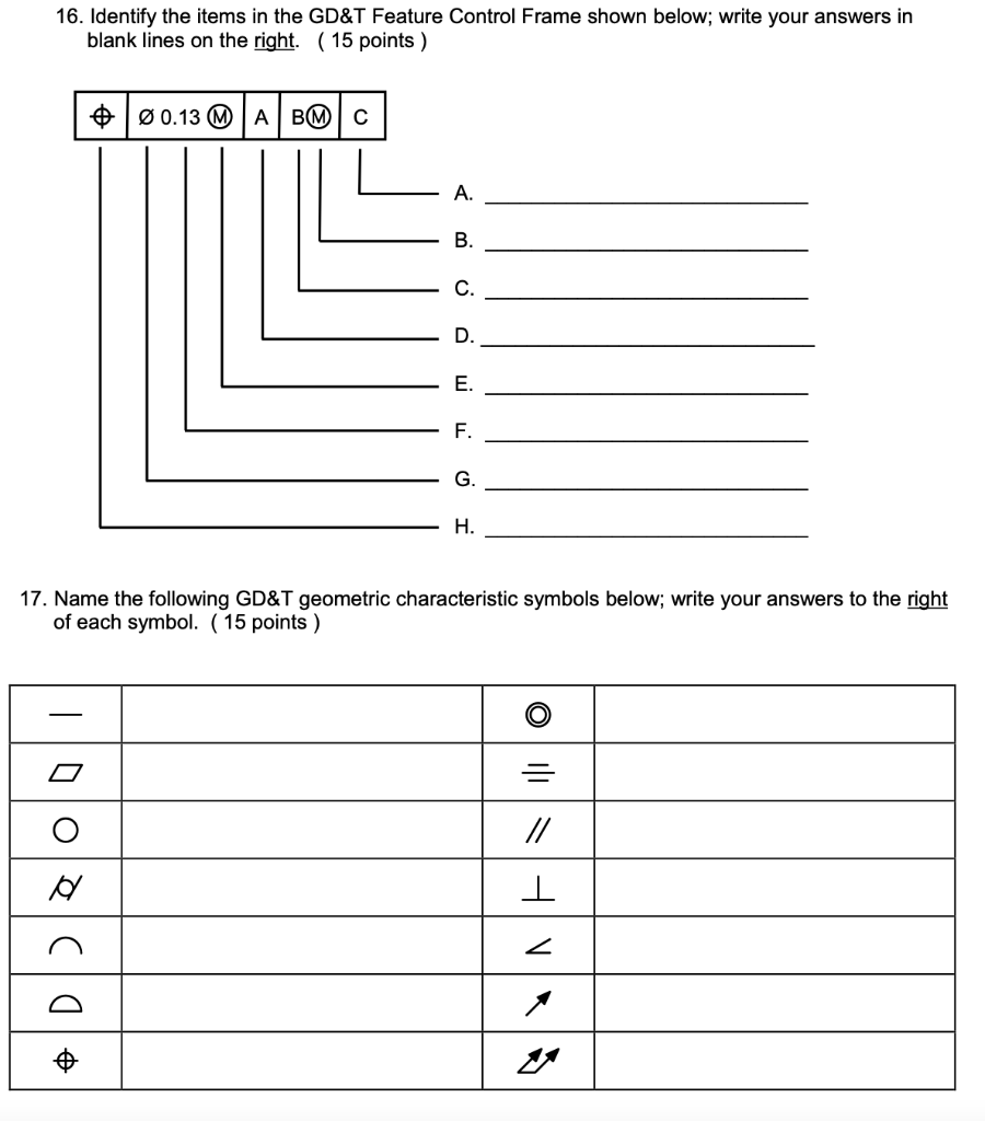 Solved 16. Identify the items in the GD&T Feature Control | Chegg.com