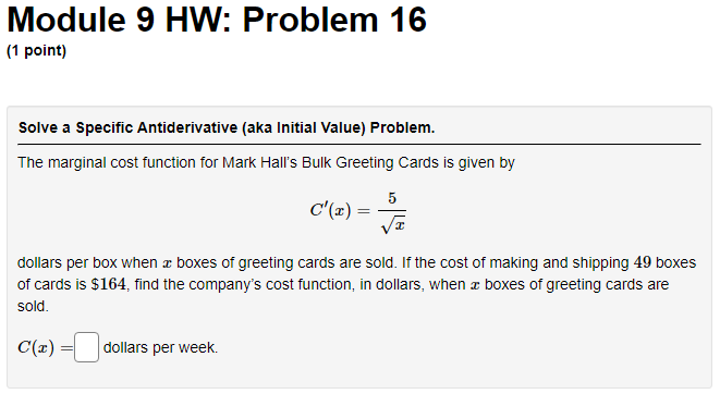 Solved Module 9 HW: Problem 16 (1 point) Solve a Specific | Chegg.com