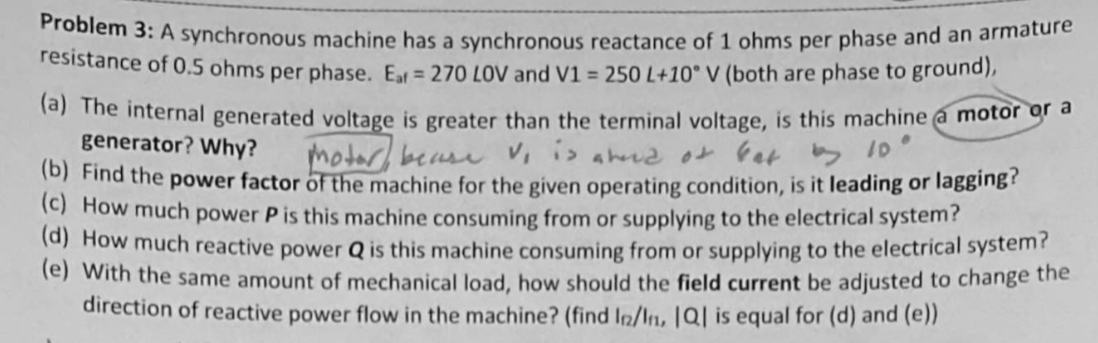 Problem 3: A synchronous machine has a synchronous | Chegg.com