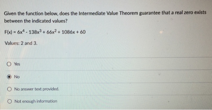 Solved Given The Function Below Does The Intermediate Value