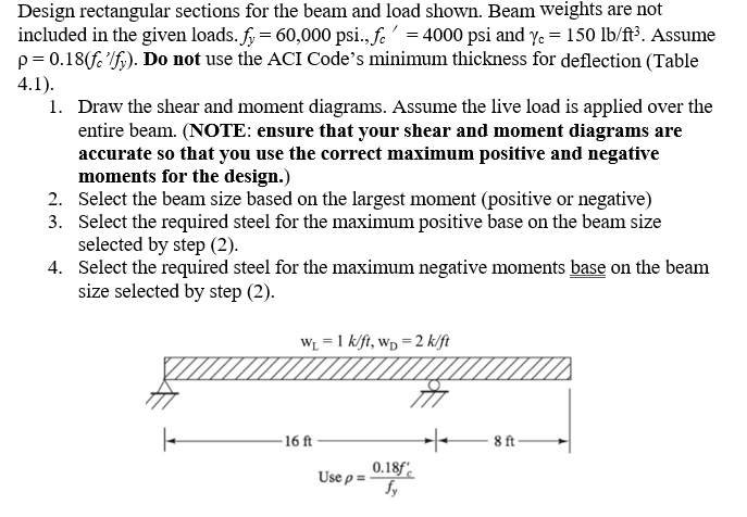 Solved Design rectangular sections for the beam and load | Chegg.com