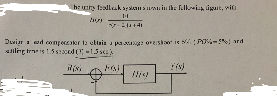 Solved The unity feedback system shown in ﻿the following | Chegg.com