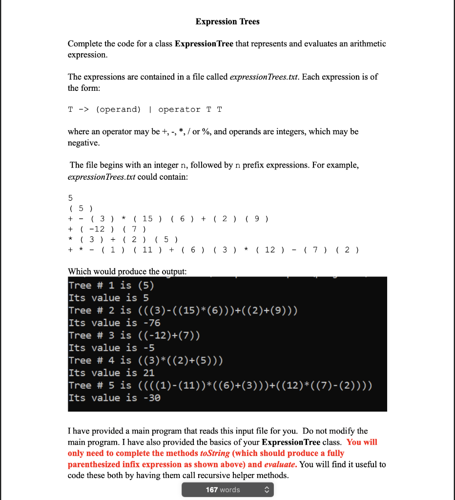 Solved In Java Please Here Is The Expressiontreejava 