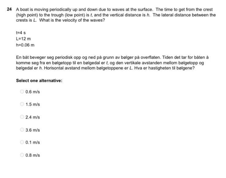 Solved 24 A boat is moving periodically up and down due to | Chegg.com