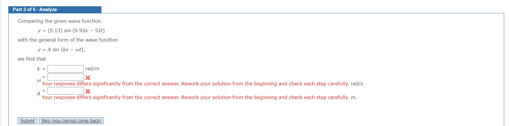 Solved Comparing the given wave function | Chegg.com