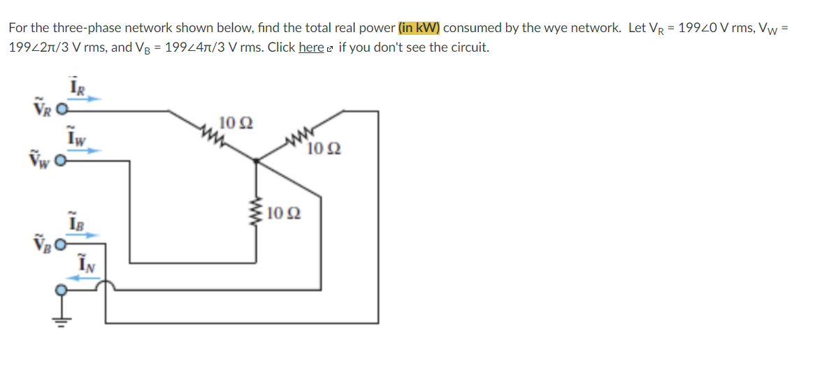 Solved For the three-phase network shown below, find the | Chegg.com