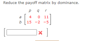 Solved Reduce the payoff matrix by dominance. a b p 9 4 0 11 | Chegg.com