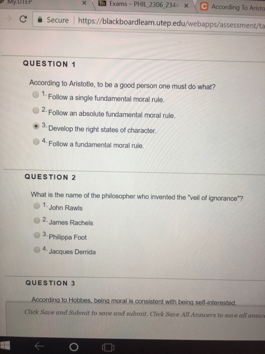Solved xExams- PHIL 2306 234C According To Aristo C Secure | Chegg.com