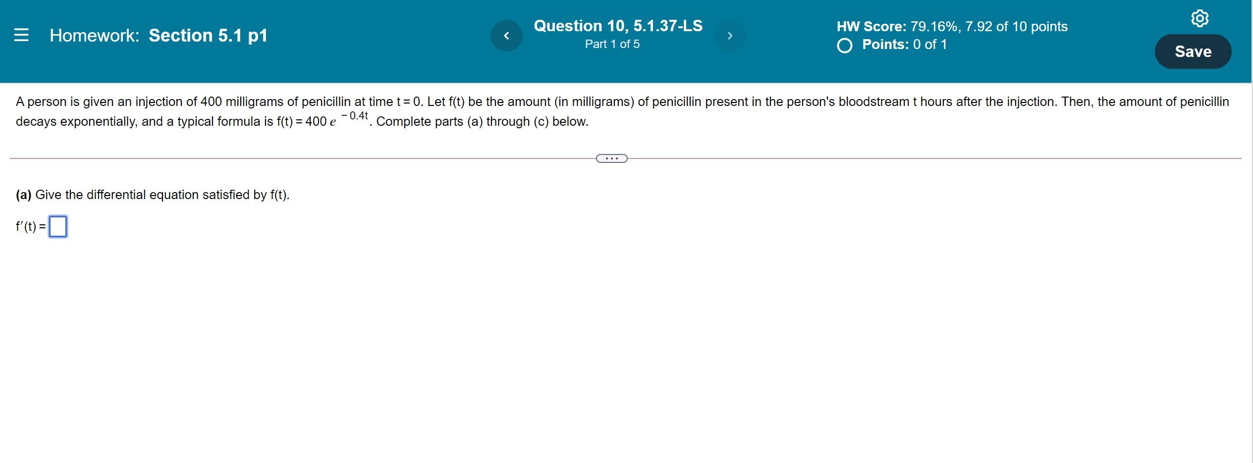 Solved Homework Section 5 1 P2 Question 7 5 1 43 Ls Hw
