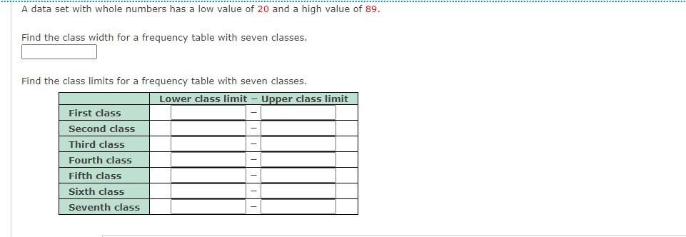 Solved A data set with whole numbers has a low value of 20 | Chegg.com