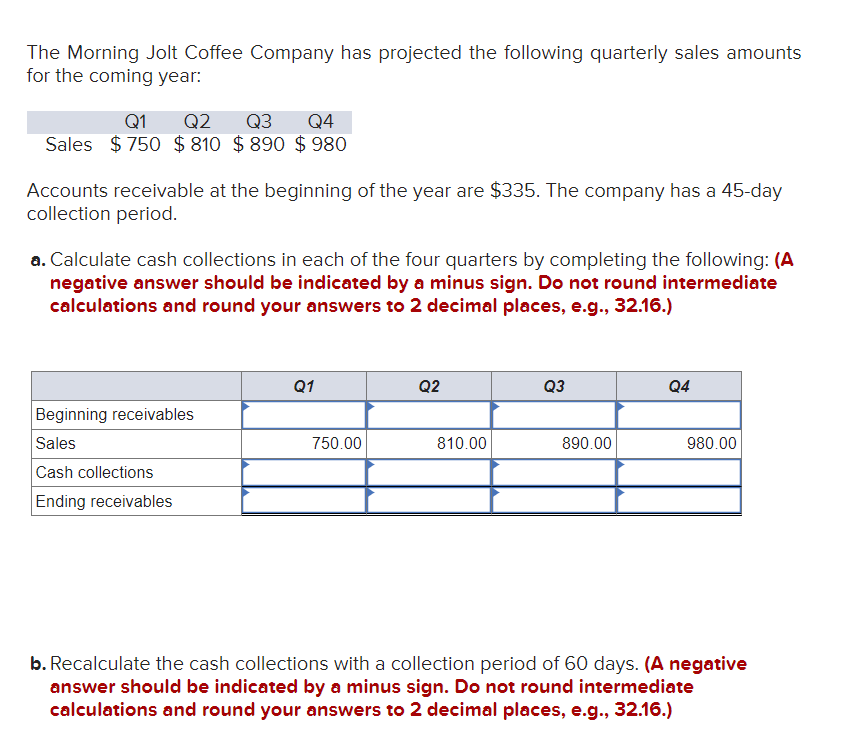 Solved The Morning Jolt Coffee Company has projected the | Chegg.com