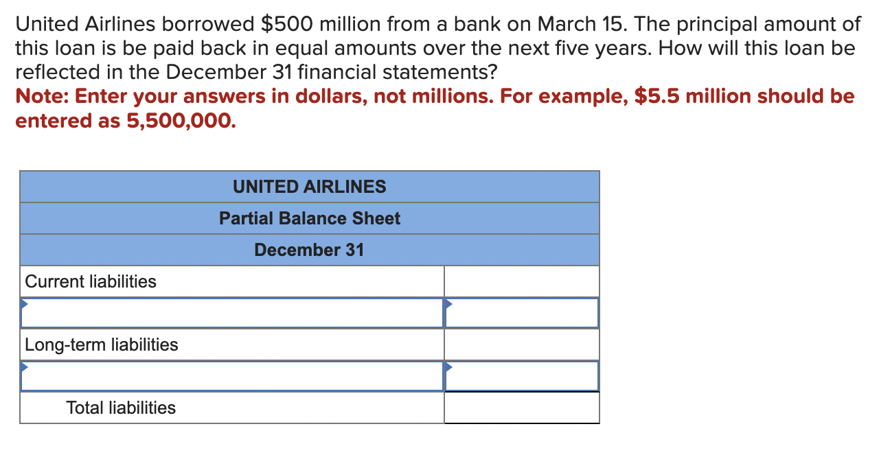 Solved United Airlines borrowed $500 million from a bank on | Chegg.com