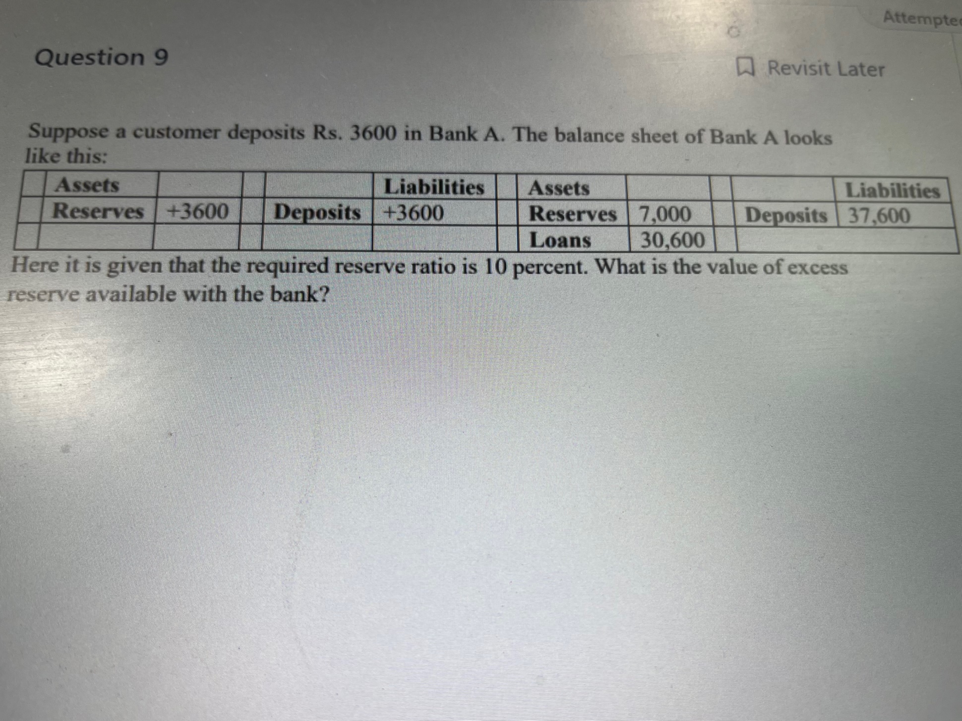 Solved Suppose a customer deposits Rs. 3600 in Bank A. The | Chegg.com