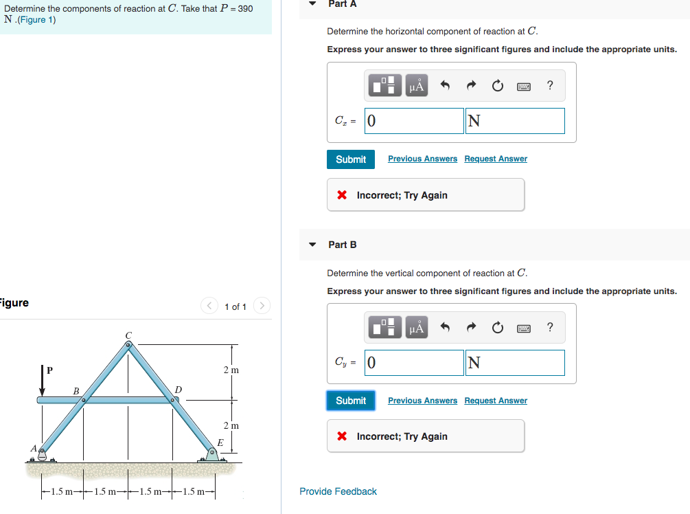 Solved Part A Determine the components of reaction at C. | Chegg.com
