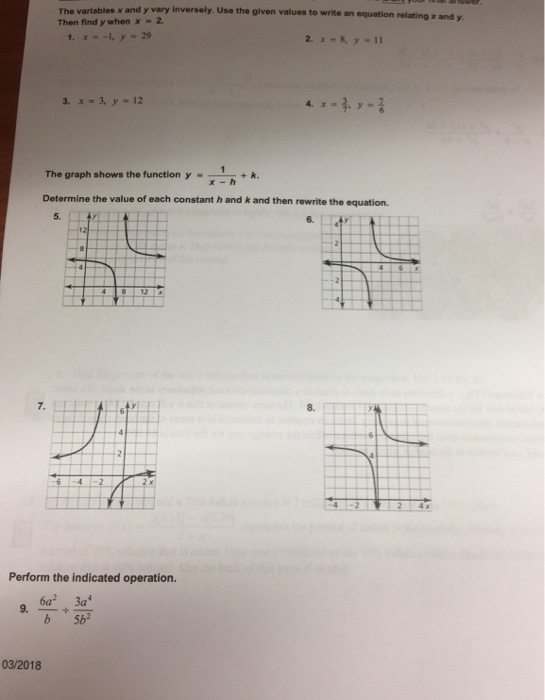 Solved The variables x and y vary Inversely. Use the given | Chegg.com