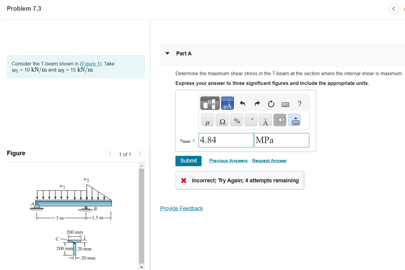 Solved Consider the T-beam shown in (Figure 1). Take w1 1 = | Chegg.com