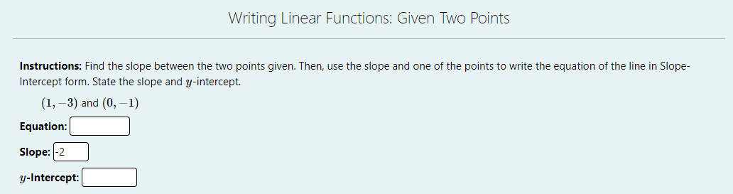 Solved Writing Linear Functions: Given Two Points | Chegg.com