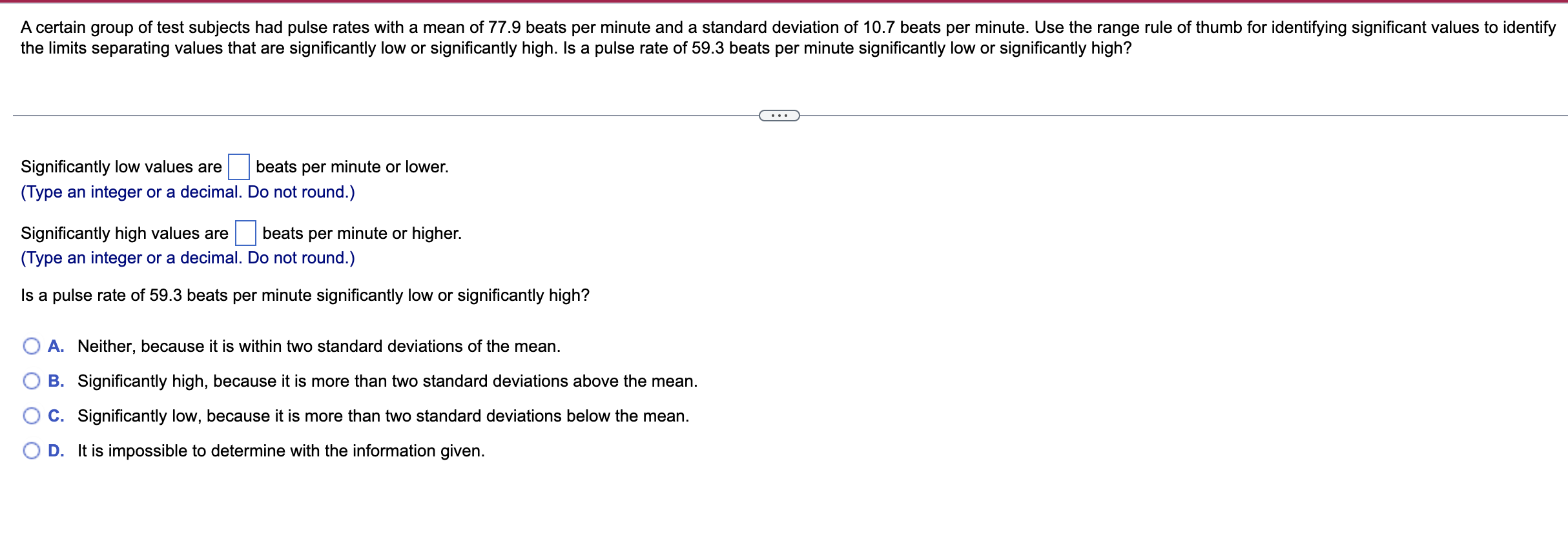 Solved the limits separating values that are significantly | Chegg.com