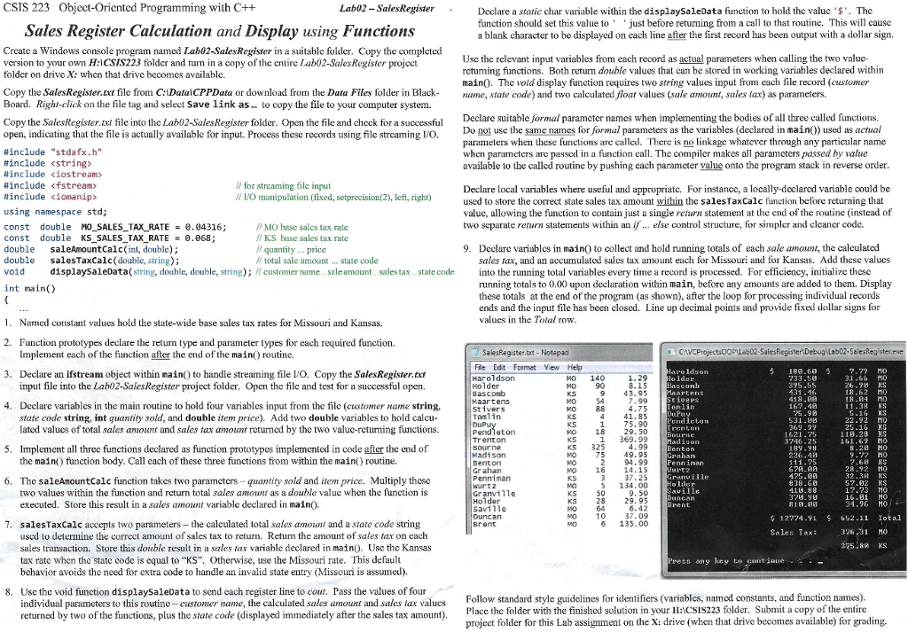 Solved CSIS 223 Object-Oriented Programming with C++ | Chegg.com