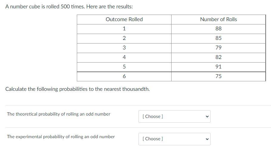 Solved A number cube is rolled 500 times. Here are the | Chegg.com
